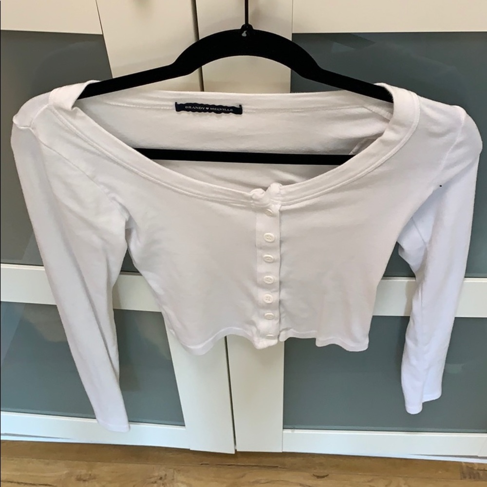 Brandy Melville White Hutton Down Tee - Gem